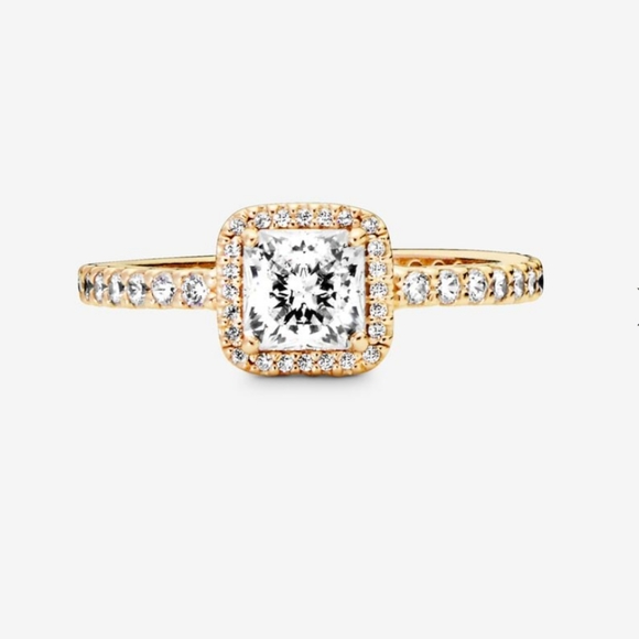 Pandora | Jewelry | Pandora Square Sparkle Halo Ring In 4k Gold | Poshmark